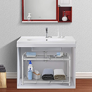 Simple Trending 2-Tier Under Sink Expandable Cabinet Shelf Organizer Rack with 8 Removable Panels for Kitchen Bathroom Storage, White