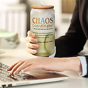 Chaos Coordinator Gifts Cup - Thank You Appreciation Office Gifts for Women, Her, Mom, Coworker, Manager, Teacher, Nurse, Supervisor, Wedding Planner - Boss Lady Gifts for Women - 16 Oz Can Glass