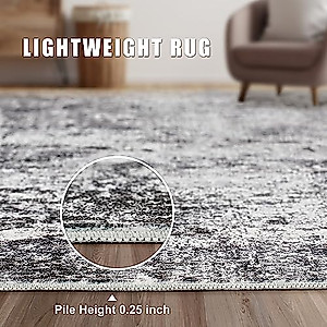 Area Rug Living Room Rugs - 8x10 Large Soft Indoor Neutral Modern Abstract Low Pile Washable Rug Carpet for Bedroom Dining Room Farmhouse Home Office - Grey
