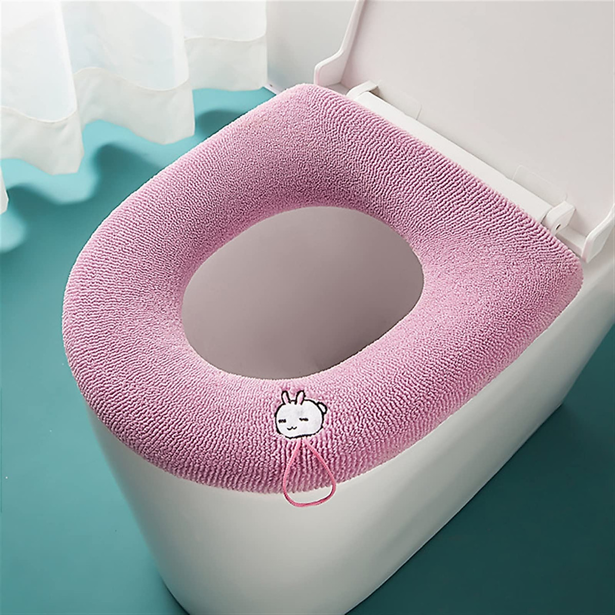 GODENI Winter Bathroom Toilet Seat with Handle Closestool Washable Soft Warmer Mat Pad Cushion Universal Toilet Seat Bidet Covers Toilet seat (Color : Pink)