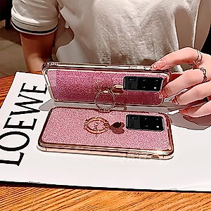 Easyscen Case for Samsung Galaxy S20 Ultra (6.9-inch) Girls Women Cute Luxury Glitter Shiny Sparkly Shell with Ring Stand Heart Slim Soft Shockproof Protective Phone Cover for Galaxy S20 Ultra - Pink