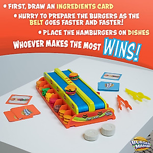 Fotorama Burger Mania Sizzling Build-A-Burger Game, Fast-Paced Conveyor Belt Fast Food Thrill Competition, Develops Fine Motor Skills and Dexterity, for Children Ages 6 and Up