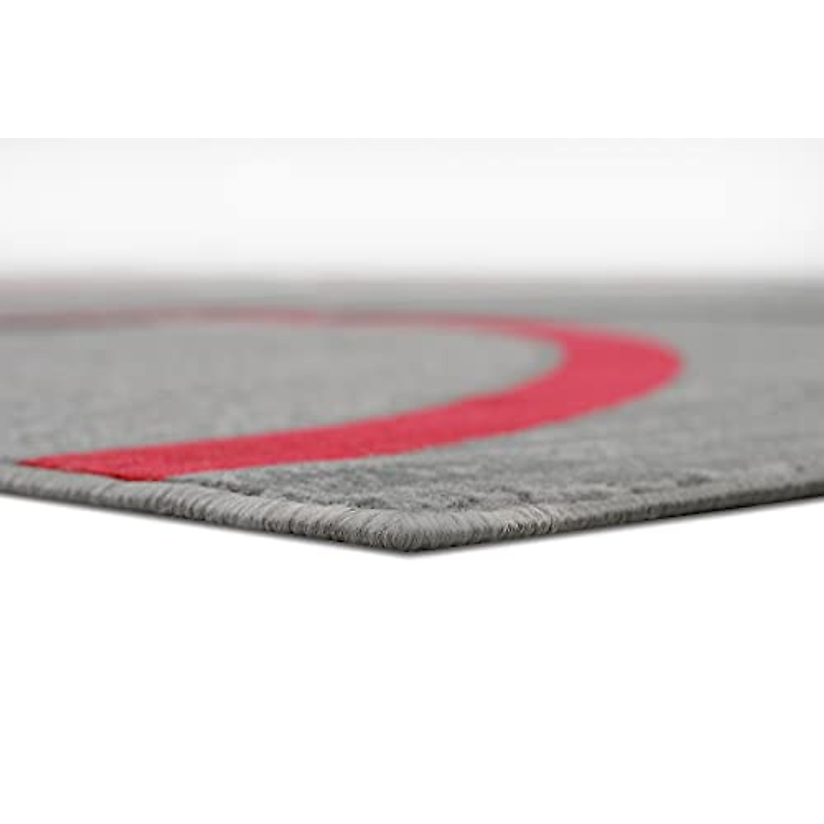 Allstar 5x7 Modern Accent Rug in Grey with Red Abstract Overlapping Curve Design (5' 2" x 7' 0")