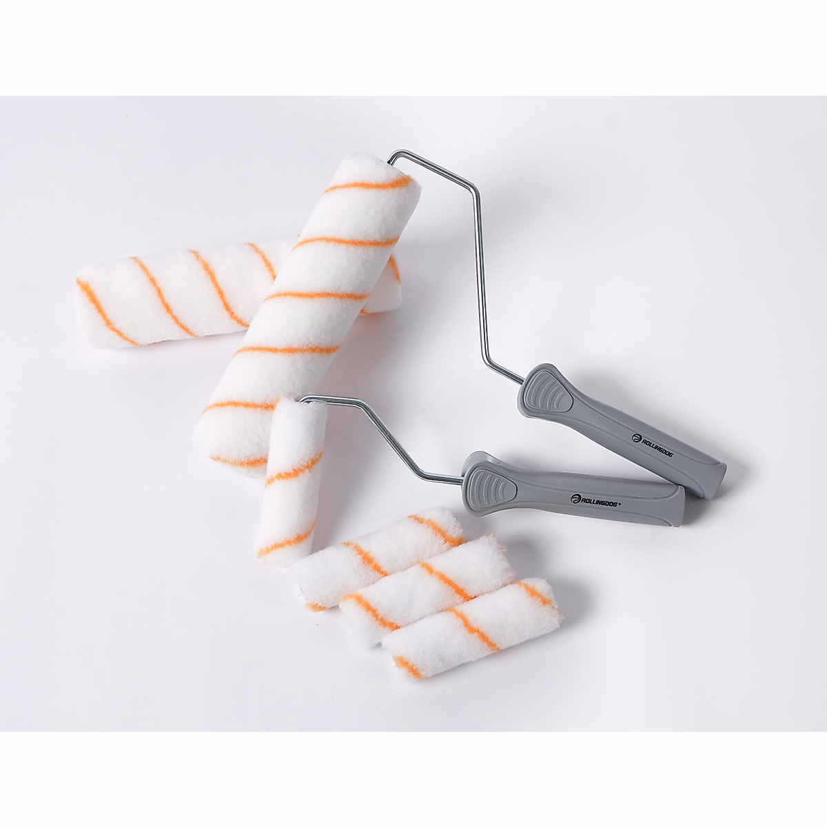 ROLLINGDOG Paint Roller Kit with Extension Pole - 9 Inch Paint Roller with Tray, 4Inch Mini Rollers,Stainless Steel Extension Pole (3ft)