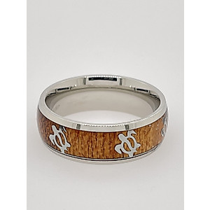 HPJ Beautiful Hawaiian Ocean Sea Turtle With Koa Wood Silver Stainless Steel 8mm Spinner Band Ring men and Women Size 6 - 13 (8), 28