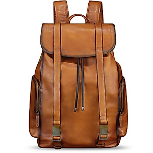 IVTG Genuine Leather Large Backpack for Men and Women Knapsack purse Rucksack Fashion Daypack High Capacity for Travel (Brown)