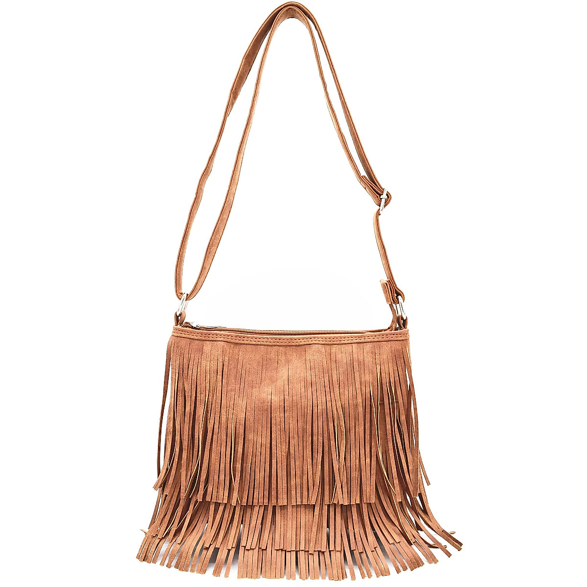 Western Cowgirl Fashion Style Leather Fringe Crossbody Handbags Women Purse Country Everyday Shoulder Bag (Cognac)