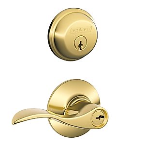 Schlage FB50VACC505605 Deadbolt Lever 1 Side, Highest Residential, Keyed Entry Lock, Security Set_Accent, Bright Brass Finish