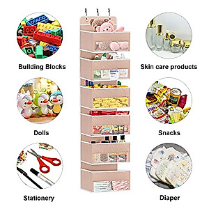 Vaisoz Over The Door Organizer,6 Large Pockets Fabric Over The Door Storage with Mesh Perspective Window,Wall Mount Organizer Hanging for Closet Nursery,Baby Storage(Pink), 5.1D x 12.2W x 60.2H in