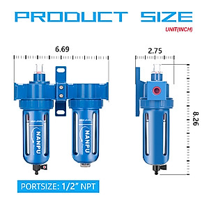 NANPU Zinc Alloy Coalescing Filter & Desiccant Dryer System, Poly Bowl, Suitable for Paint Spray & Plasma Cutter (1/2" NPT)