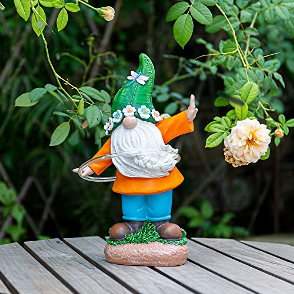Ovewios Garden Gnome Outdoor Statue, Funny Gnomes Garden Sculptures & Statues Playing Hula Hoop with Solar LED Light Resin Yard Ornament for Outdoor Garden Lawn Patio Decor, Housewarming Gifts