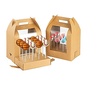 Hzzycaxli 6 Pcs Portable Cake Pop Packaging Box White Cake Pop Holder Cake Pop Stand 18 Holes 8.7 x 5.9 x 11.8 Inches with Clear Window Displaying Small Cake Box for Lollipops (Kraft paper)