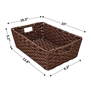 Onlytak Large Wicker Storage Basket, Metal Frame, Set of 2, Washable Waterproof, 15" x 10.3" x 5.2", Brown Color, Woven Basket for Pantry, Toilet, Bathroom, Bedroom, Patio