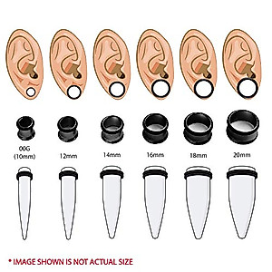 BodyJ4You 24PC Ear Stretching Kit - 00G-20mm Big Gauges - Surgical Steel Single Flare Tunnels Plugs Black Acrylic Tapers - Stretchers Weights Expanders Eyelets