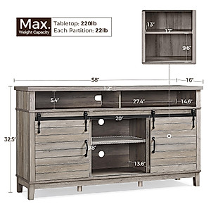 Yaheetech TV Stand with Sliding Barn Doors, Farmhouse TV Stand for TVs up to 65 Inch, Mid Century Media Entertainment Center for Living Room, 32.5 in H, Gray