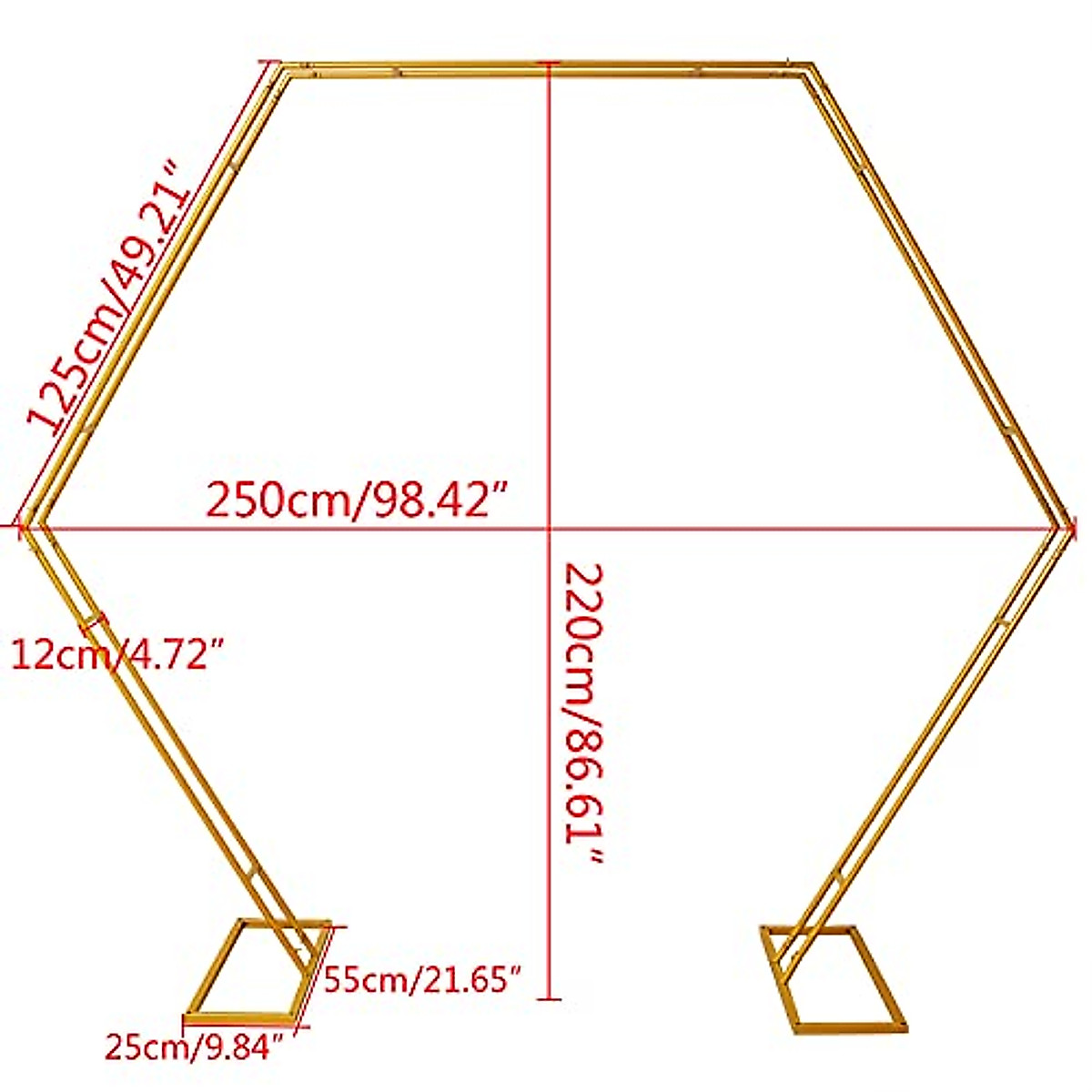 MANULOOT Metal Heart Balloon Arch Kit, Hexagon Arch Backdrop, Gold Metal Arch Backdrop Stand, Flower Stand Frame Wedding Props, Upgrade Backdrop Stand for Party Decor| US Stock (Hexagon A)