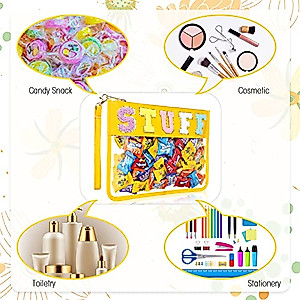 9PCS Clear Chenille Letter Bag Multi-purpose Stuff Snack Pouch Bag PVC Preppy Makeup Stuff Bag with Wristlet Waterproof Snack Stadium Bag Organizer Cosmetic Bag for Women Travel (Multicolor,Stuff)