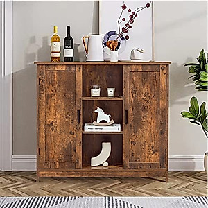 Iwell Storage Cabinet, Buffet Cabinet, Sideboard with 2 Doors and 2 Open Shelves, Coffee Bar, Cabinet for Kitchen, Living Room, Entryway, Rustic Brown