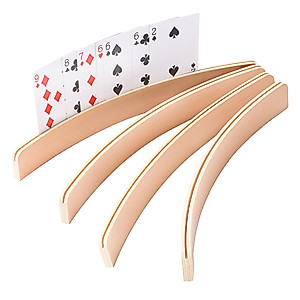 GSE Games & Sports Expert Set of 4 Playing Cards Holders, Wooden Playing Card Racks, Curved Playing Card Trays for Bridge, Hand & Foot, Rummy, UNO Card Games (12.5-Inch)