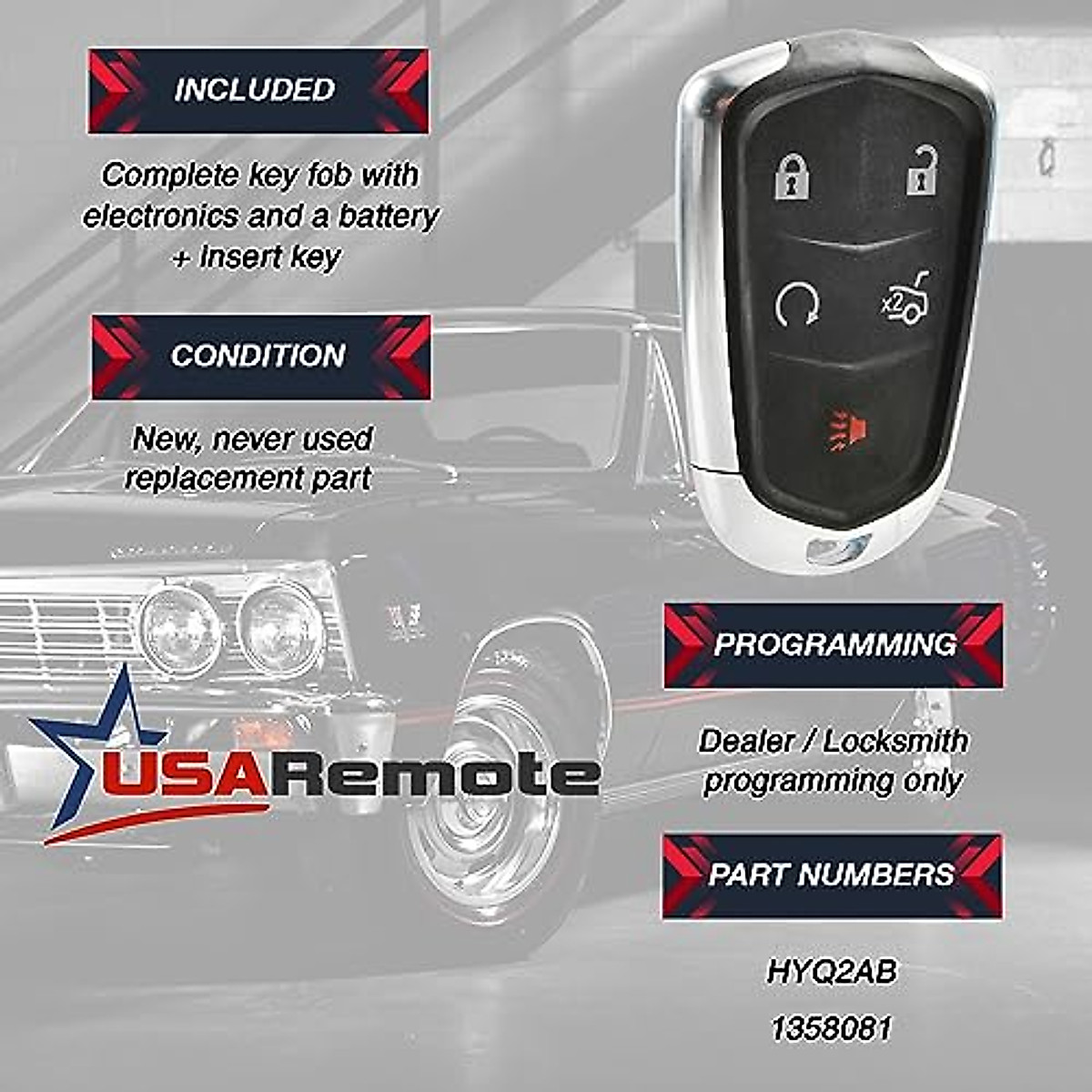 Car Key Fob Keyless Entry Remote fits Cadillac ATS CTS Escalade SRX XTS 2014 2015 2016 2017 (HYQ2AB)