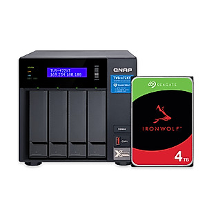 QNAP 4 Bay Thunderbolt NAS with 12TB Storage Capacity, Preconfigured RAID 5 Seagate IronWolf Drives Bundle (TVS-472XT-PT-4G-44R-US)