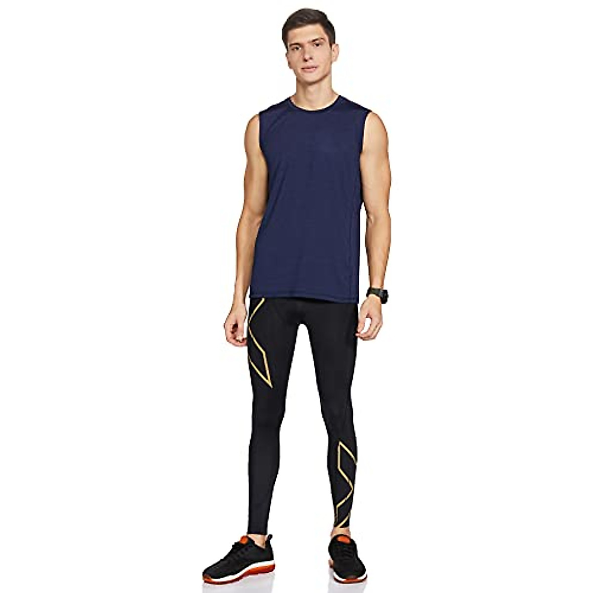 2XU Men's Light Speed Compression Tights - Lightweight & Flexible Support for Improved Running Performance - Black/Gold Reflective - Size Medium