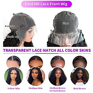 UPIGUILK 13x6 Deep Wave Lace Front Wigs Human Hair Pre Plucked HD Frontal for Black Women Curly Wig 180% Glueless with Baby Wet and Wavy 18 Inch