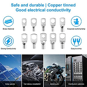Zhushan 100Pcs Tinned Copper Wire Lugs Kit, Heavy Duty Wire Battery Lugs Cable with 120pcs Heat Shrink Tube,Crimp Battery Cable Ends Tinned,Tubular SC Ring Terminals Connectors