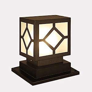 Bwldma Square Retro Courtyard Lamp Led Outdoor Waterproof Post Lamp Retro Industrial Home Garden Pillar Light Glass Lampshade Gate Villa Courtyard Park Column Headlight (Size : 23cm)