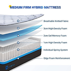 Avenco Hybrid King Mattress in a Box, 10 Inch Memory Foam and Pocket Spring Bed Mattresses w/Edge Support, Max Loading 550LBS, CertiPUR-US Certified