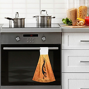 Kcldeci Kitchen Dish Towels with Hanging Loop Kokopelli Statue Absorbent Dish Clothes Kitchen Wears Hanging Tie Towels Set of 2