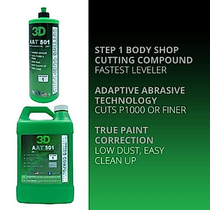 3D AAT 501 Cutting Compound - 1 Gallon - Step 1 Body Shop Cutting Compound - Fastest Leveler - Cuts P1000 or Finer - Low Dust, Easy Clean Up, True Paint Correction - Adaptive Abrasive Technology