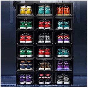 AOHMPT 18 Pack Clear Shoe Organizer Stackable Shoe Box Foldable Storage Bins Shoe Container Box Large Size Shoe Bins (Black+)