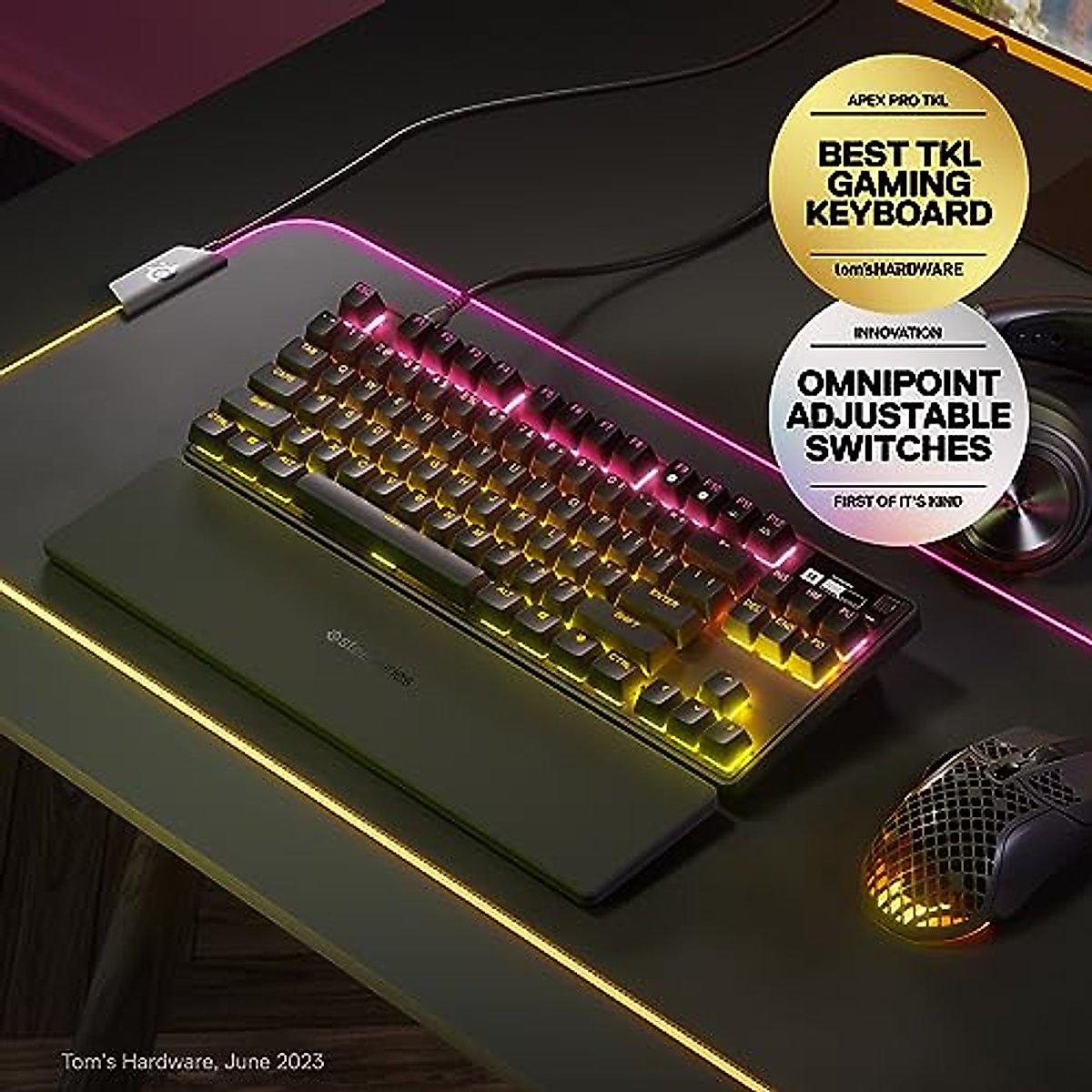 SteelSeries Apex Pro TKL HyperMagnetic Gaming Keyboard - World's Fastest Keyboard - Adjustable Actuation - Esports Tenkeyless - OLED Screen - RGB - PBT Keycaps - USB-C - 2023 Edition,Black