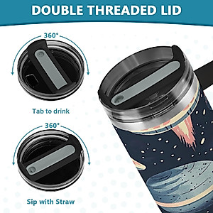 FRCSDIY Cosmic Planet Insulated Tumbler with Handle and Straw Lid,30oz Leakproof Stainless Steel Cup BPA-Free Water Bottle