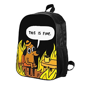 This Is Fine - Dog Fire Meme Backpack School Bag Student Bookbag Lightweight Cycling Travel bag Outdoor Backpack for Women Men Teens Girls Boys Laptop Daypack