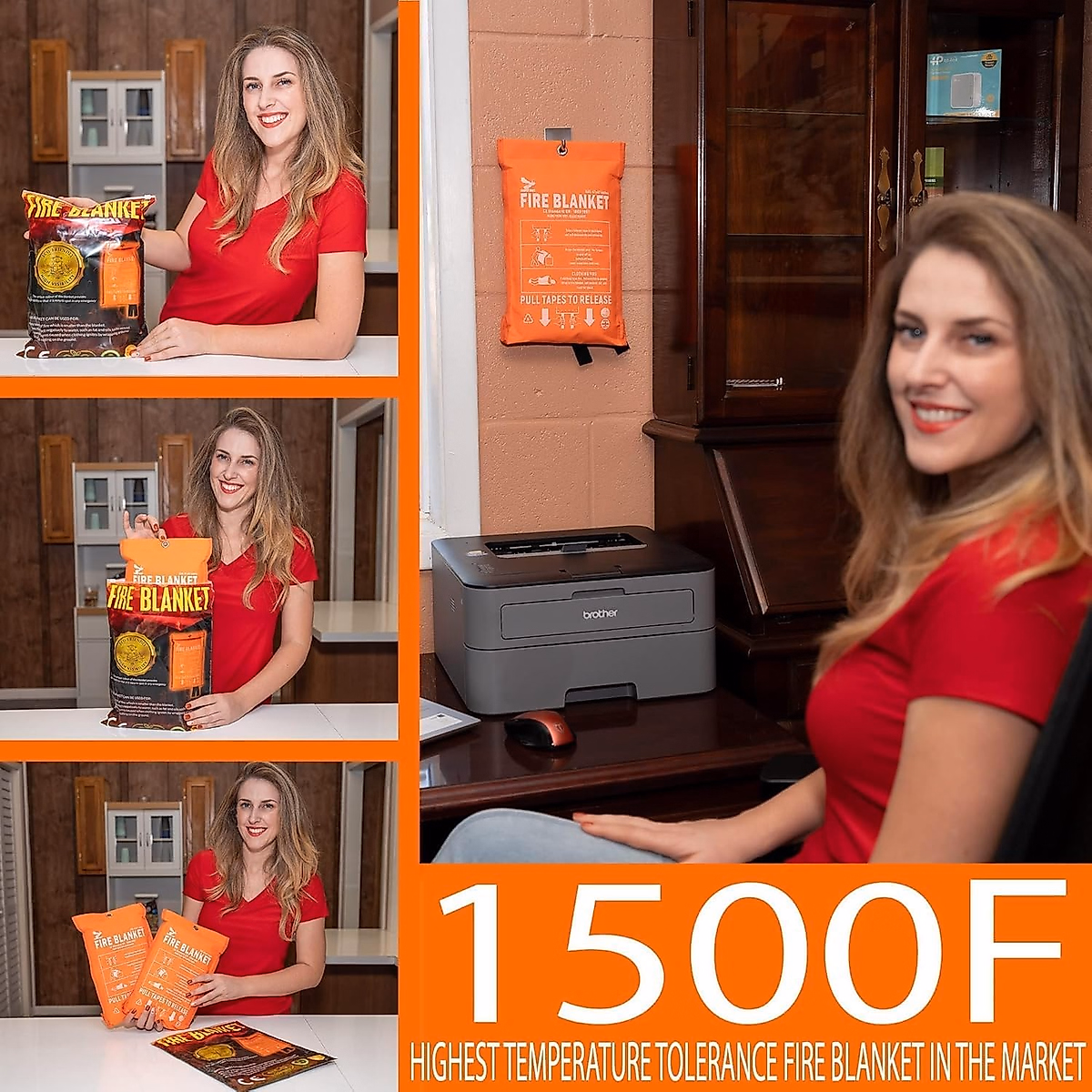 Supa Ant Emergency Fire Blanket for Home and Kitchen - 4 Pack 1500F High Visibility (Glow in The Dark) Smother Kitchen Fire Blanket - CE Certified Hero Fire Blankets Emergency for Home (40in)