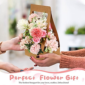 Sabary 12 Pcs Craft Paper Gift Bags Flower Box with Handle Valentine's Day for Arrangements Flower Bouquet Packaging Floral Basket Supplies Graduation Wedding Christmas Mother's Father's Day
