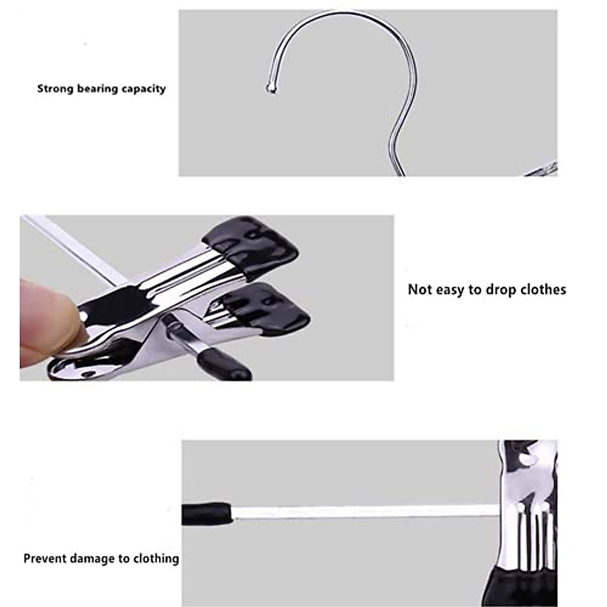 10 Heavy-Duty Trouser Hangers with Clips, Adjustable Metal Trouser Hangers, Skirt Hangers with Clips, Space-Saving Jeans Hangers