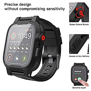 for Apple Watch Case 44mm Waterproof Case, IP68 Full Body Protection Case with Screen Protector and Band, Case Cover for iWatch Series 6/5/4/SE 44mm, Black