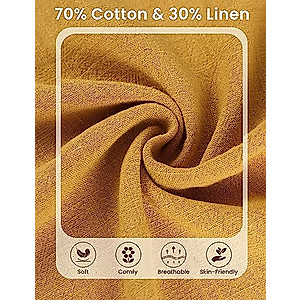 Bianstore Women's Culottes Cotton Linen Wide Leg Palazzo Pants Elastic Waist Capri Trousers with Pockets(Yellow-L)