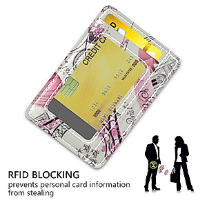 Linomo Thin leather Card Holder and Money Clip Pink Flower Paris Eiffel Tower Wallet RFID Blocking for Men & Women
