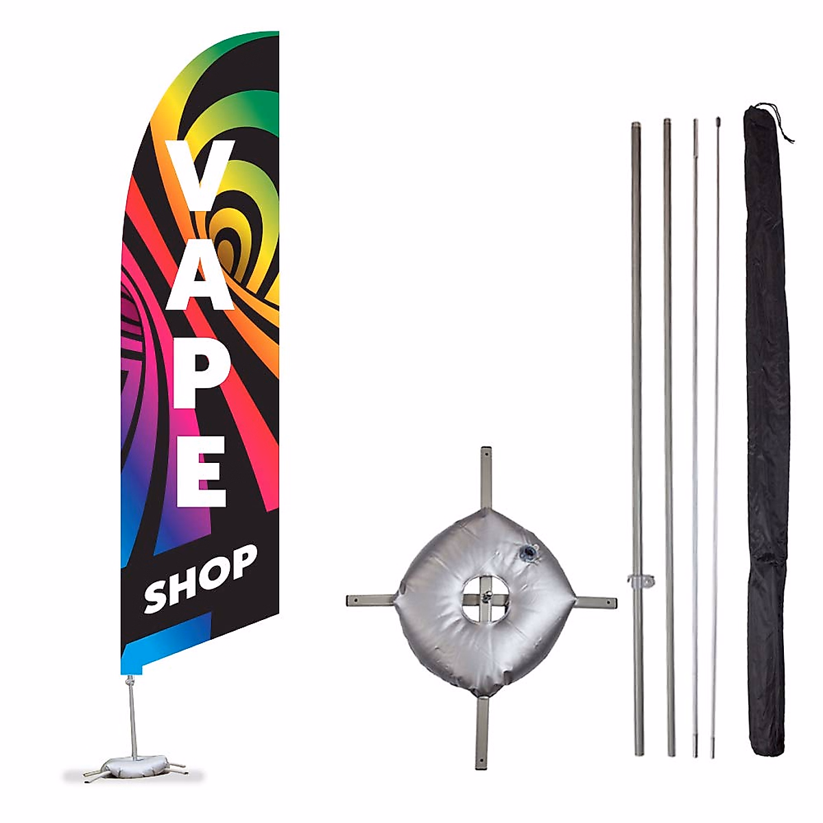 Vispronet Vape Shop Feather Flag Kit – 13.5ft Swooper Flag Pole Set, Cross Base & Weight Bag for Businesses, Polyester Feather Banner Flag for Businesses & Storefronts, Printed in the USA