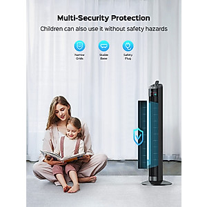 ZICOOLER 37" Tower Fan, Large Airflow 70° Oscillating Fan with Remote, 32dB Quiet Fan with 3 Modes, LED Display, 15H Timer, 3 Speeds, Standing Fan for Bedroom, Home, Office