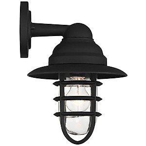 John Timberland Marlowe Farmhouse Rustic Wall Light Sconce Matte Black Hardwired 9 1/4" Fixture Metal Cage Clear Glass for Bedroom Bedside Bathroom Vanity Living Room Hallway Dining House Home