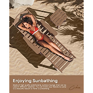 Ciokea Chaise Lounge Chair Outdoor with Wood Texture, Adjustable 5-Position Chaise Lounge Outdoor, Patio Lounge Chair for Poolside Backyard, Teak