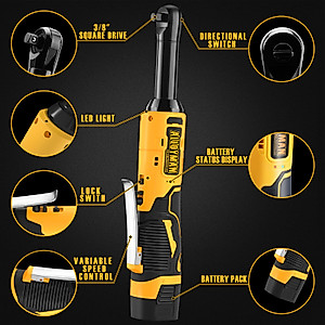 Alloyman 16.8V 2.0Ah Li-Ion Cordless Ratchet Wrench Kit, Yellow, 400 RPM, 7 Sockets, 1/4 Inch Adapter, 1 Hour Fast Charge
