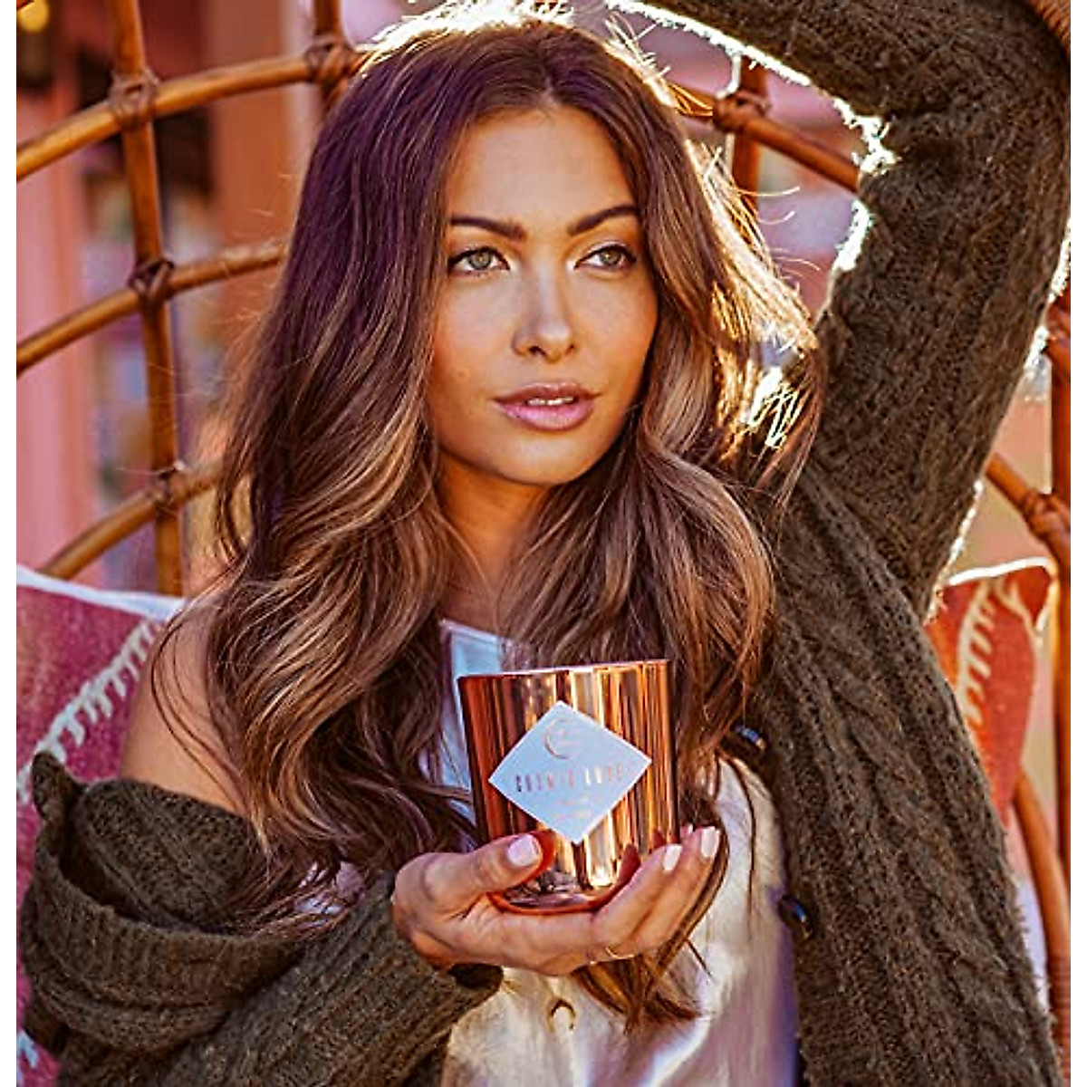 Auric Moon | Rosewater + Wildflowers Scented Luxury Soy Coconut Candle for Women | Slow 70+ Hour Burn | Wood Crackling Wicks | 12 Oz Premium Glass | Hand-Poured in California