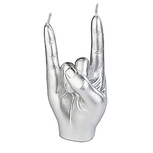Gute Rock & Roll Hand Candle, Sign of The Horns Hand Gesture Candle, Gift for Music Lovers, Rockers, Bikers, Rock Lovers! - 15x10cm (Silver)