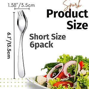 KAISHANE 6-Pack 18/10 Stainless Steel Sporks, 6.1-Inch, Multi-use Salad Fork & Dessert Spoon, Reusable Ice Cream & Fruit Utensils, Home, Camping, Travel, Easy Clean